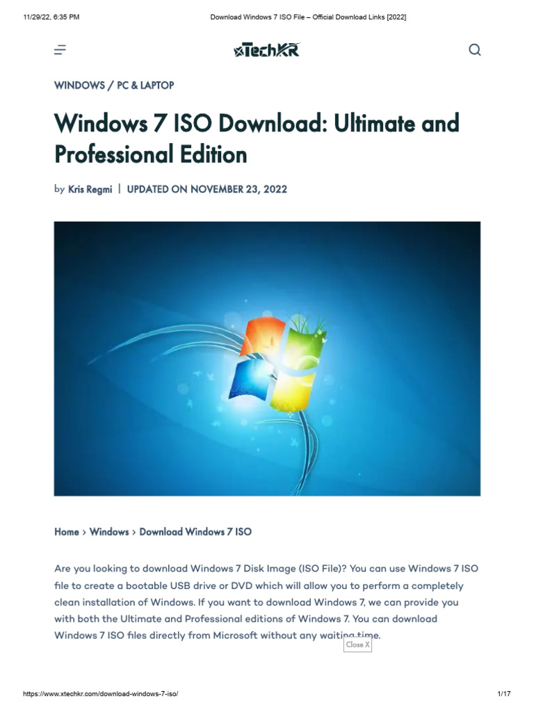 Windows 7 ISO File - Official Download Links (2022) | PDF | Windows 7 ...