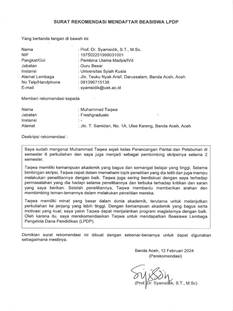 Surat Rekomendasi LPDP | PDF