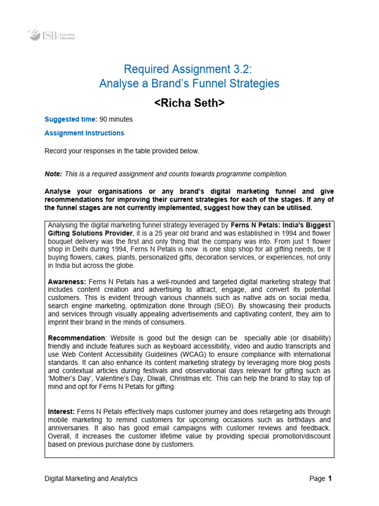 Richa Seth - ISB - DMA - W3 - Required Assignment 3.2 - Template | PDF | Digital Marketing | Brand