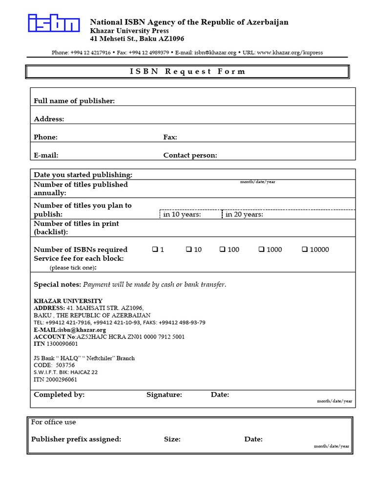 ISBN Request Form | PDF