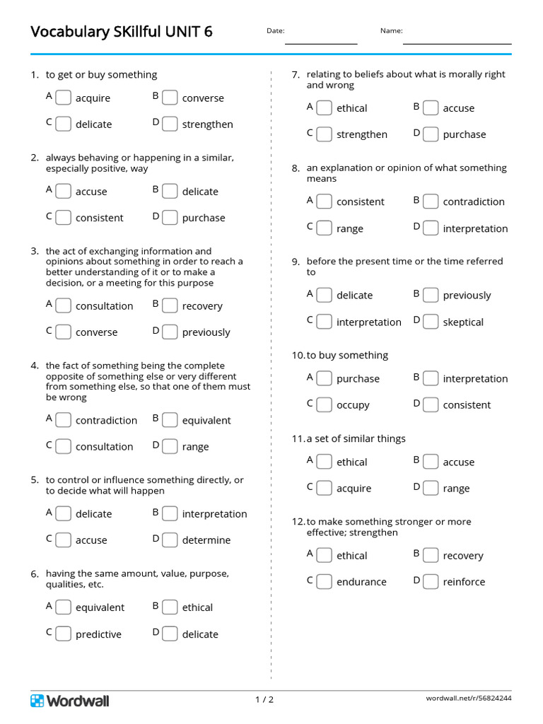 Vocabulary Skillful Unit 6 Quiz | PDF | Social Psychology | Psychology