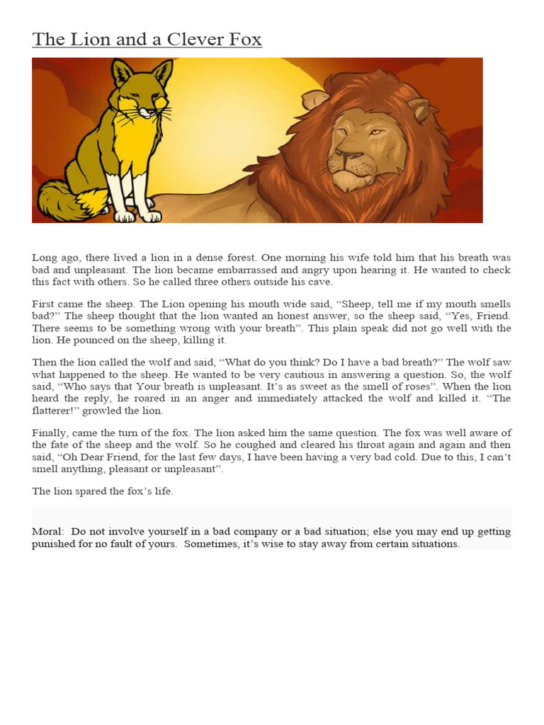 The Clever Fox and the Foolish Lion | PDF