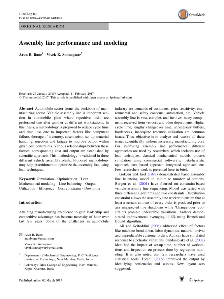 Assembly Line Performance and Modeling | PDF | Simulation | Mathematical Optimization