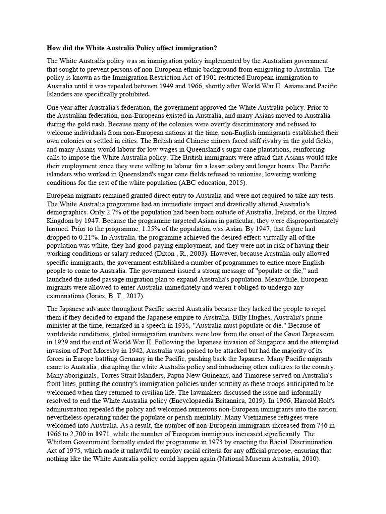 Impact of the White Australia Policy | PDF | Immigration | Australia