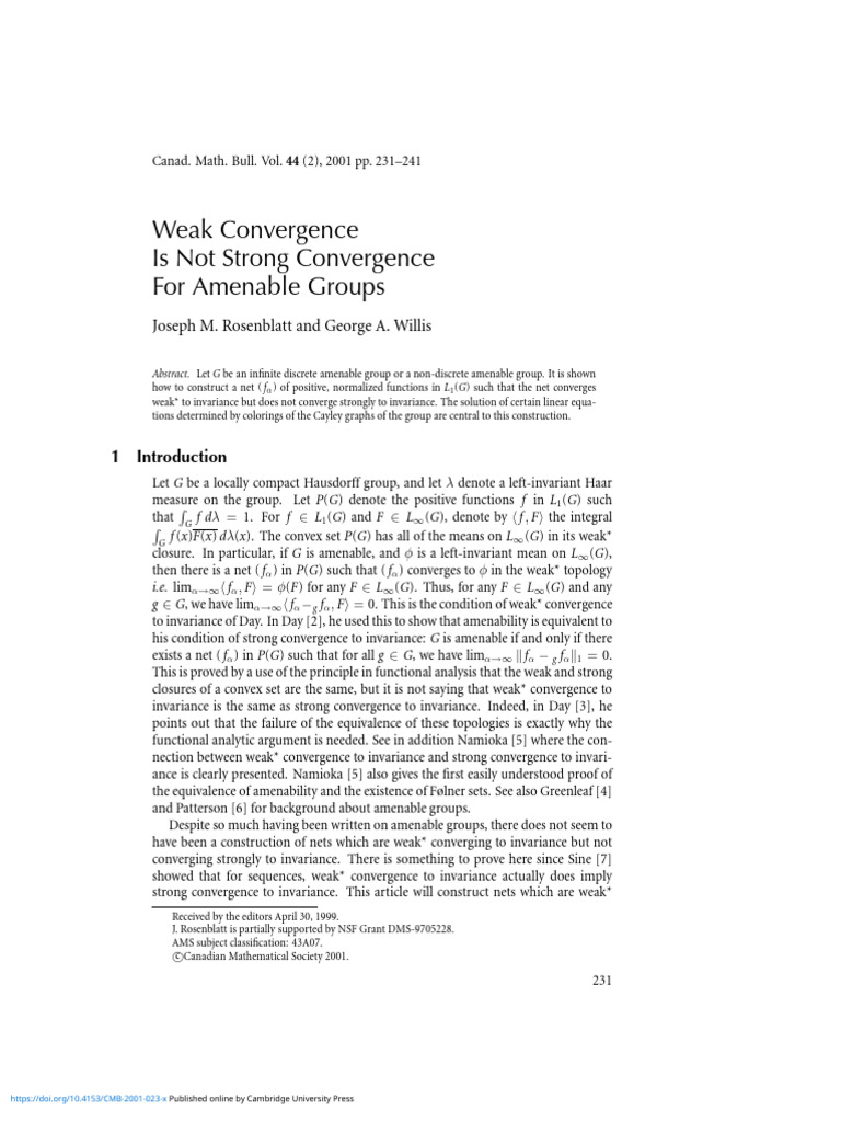 Weak Convergence Is Not Strong Convergence For Amenable Groups | PDF | General Topology ...