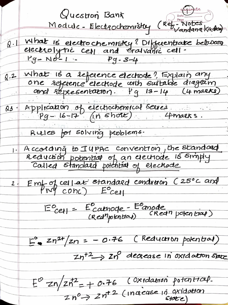 Question Bank Module Electrochemistry | PDF
