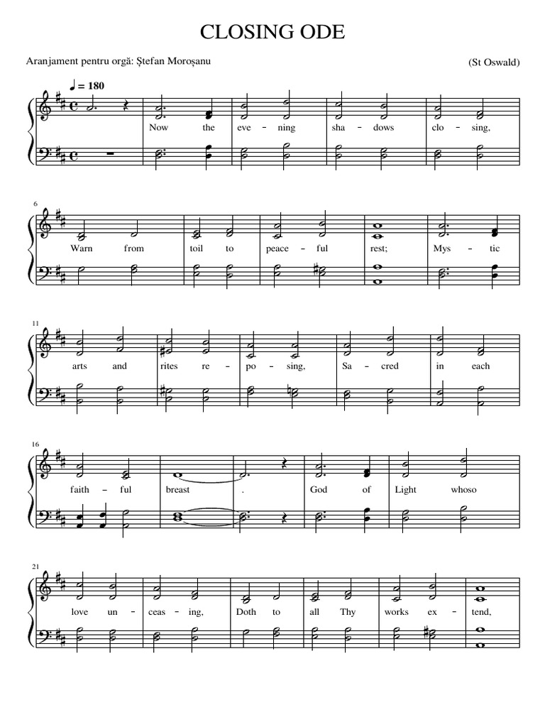 Closing Hymn - Now The Evening Shadows Closing + So Mote It Be (Cu Text) - Partitură | PDF
