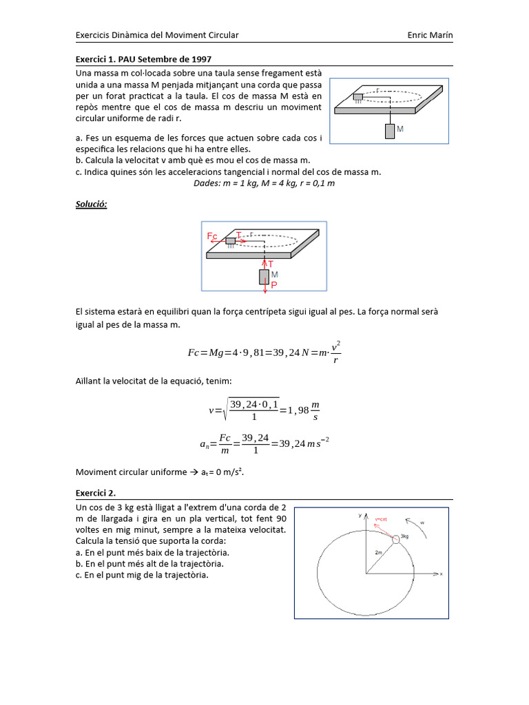 Exercicis Dinamica Mov Circular Solucions | PDF