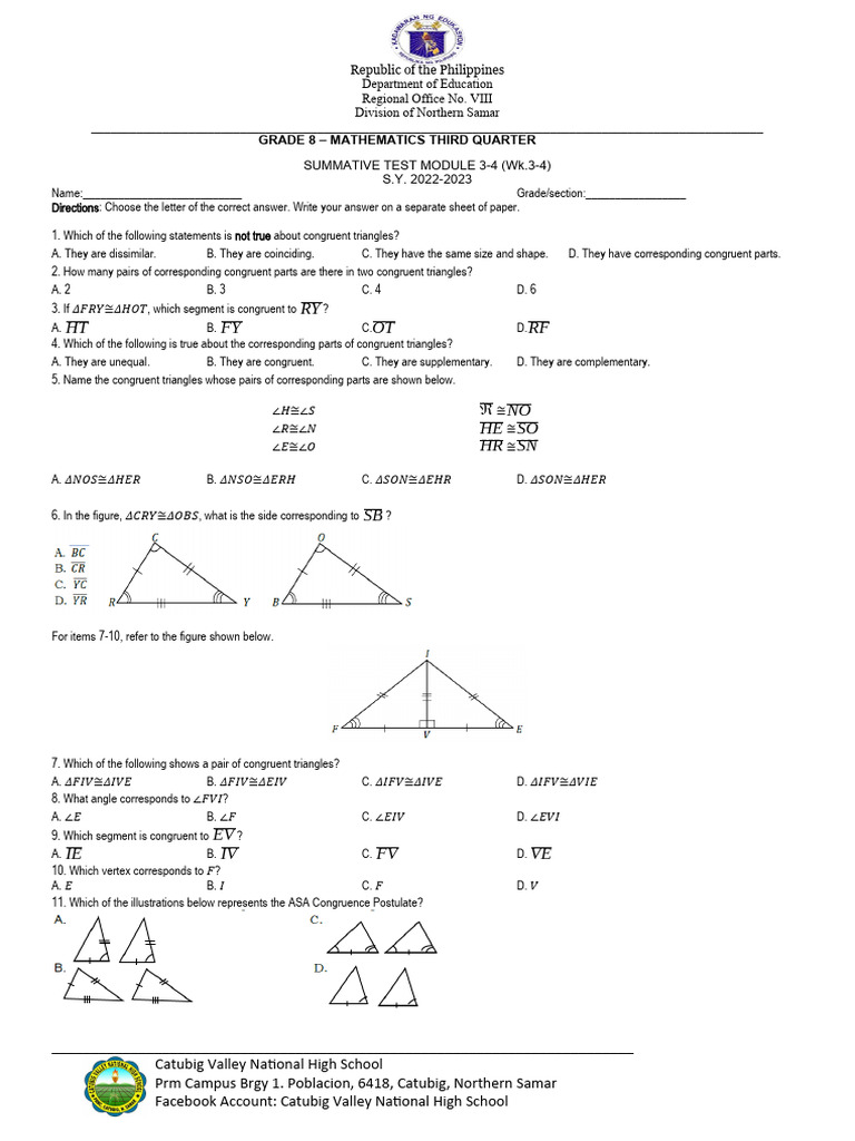 G8 2nd Summative Test M3-4 | PDF | Classical Geometry | Triangle Geometry