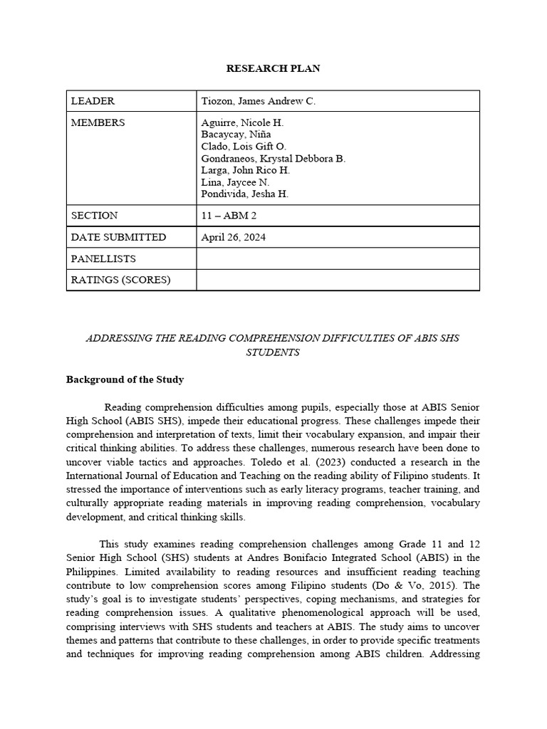 Research Plan Standard Format | PDF | Reading Comprehension | Sampling ... Research Plan Standard Format | PDF | Reading Comprehension | Sampling ...