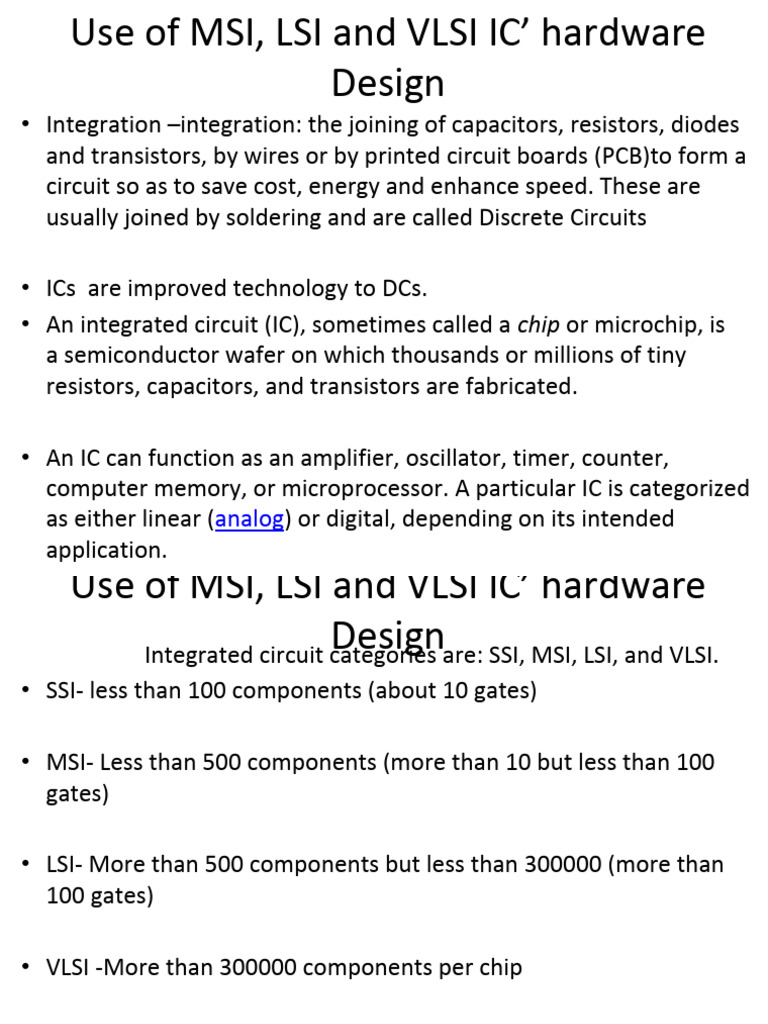 CMP 222 Use of MSI, LSI and VLSI IC' Hardware Design | PDF | Random Access Memory | Integrated ...