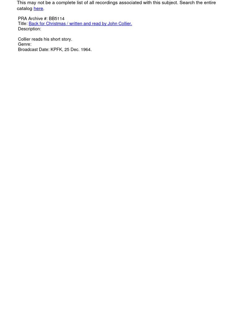Back For Christmas Written and Read by John Collier | PDF