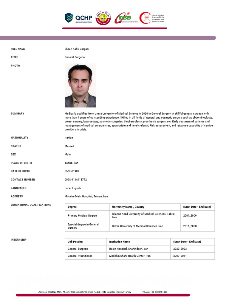 Resume - Ehsan Kafili Gargari | PDF | Surgery | Iran