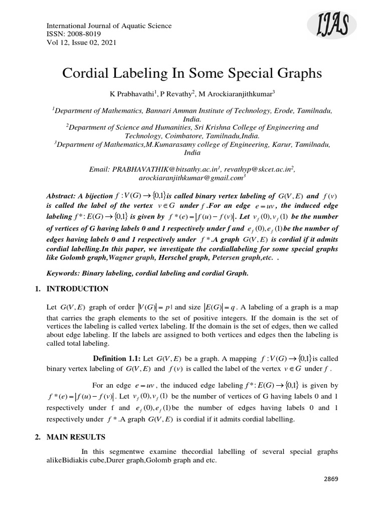 Cordial Labeling in Special Graphs | PDF | Vertex (Graph Theory ...
