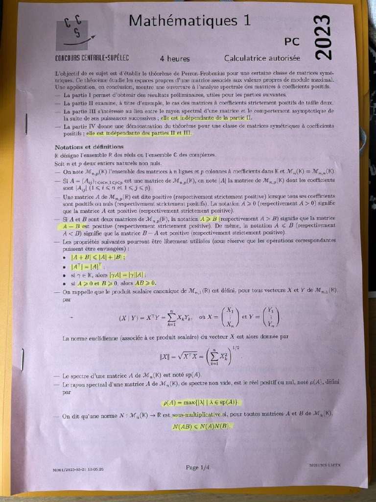 Centrale Maths 1 PC 2023 | PDF