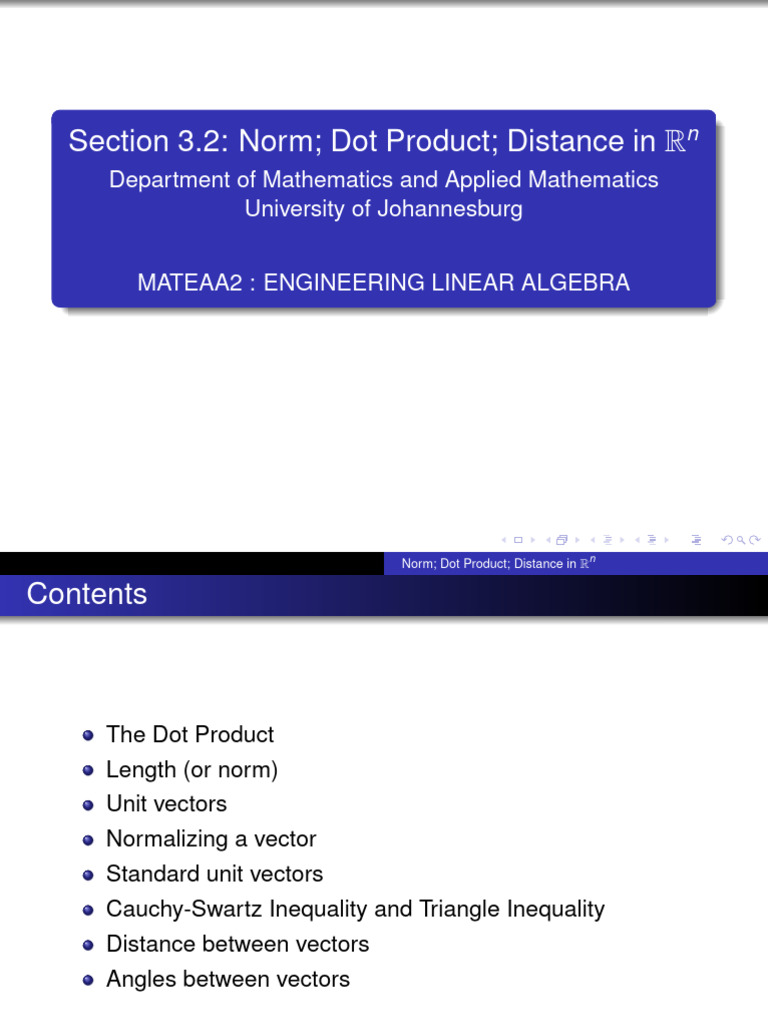 3.2 Norm, Dot Product, Distance | PDF | Norm (Mathematics) | Vector Space
