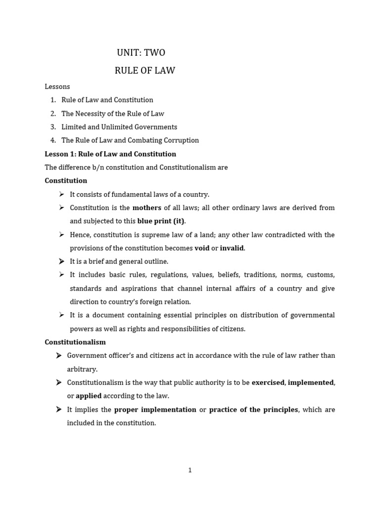 Civics For Grade 11th Unit 2 Short Note | PDF | Constitution | Rule Of Law