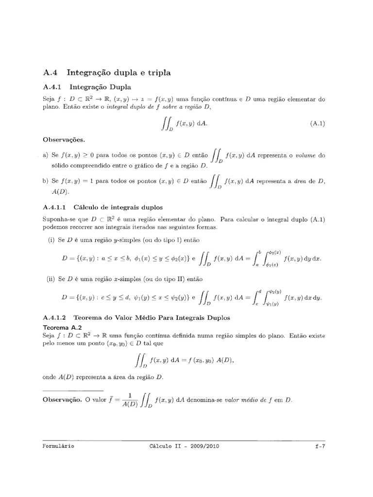 Formulario Integrais Duplos | PDF
