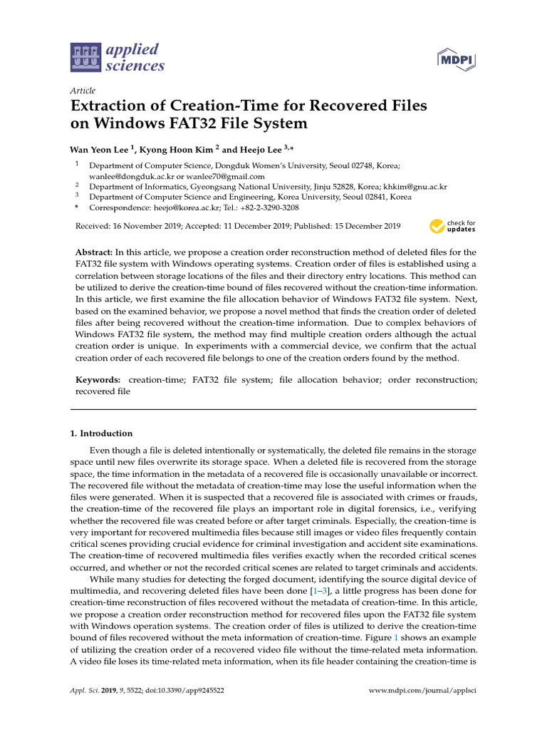 Extraction of Creation-Time For Recovered Files On | PDF | Computer File | File System