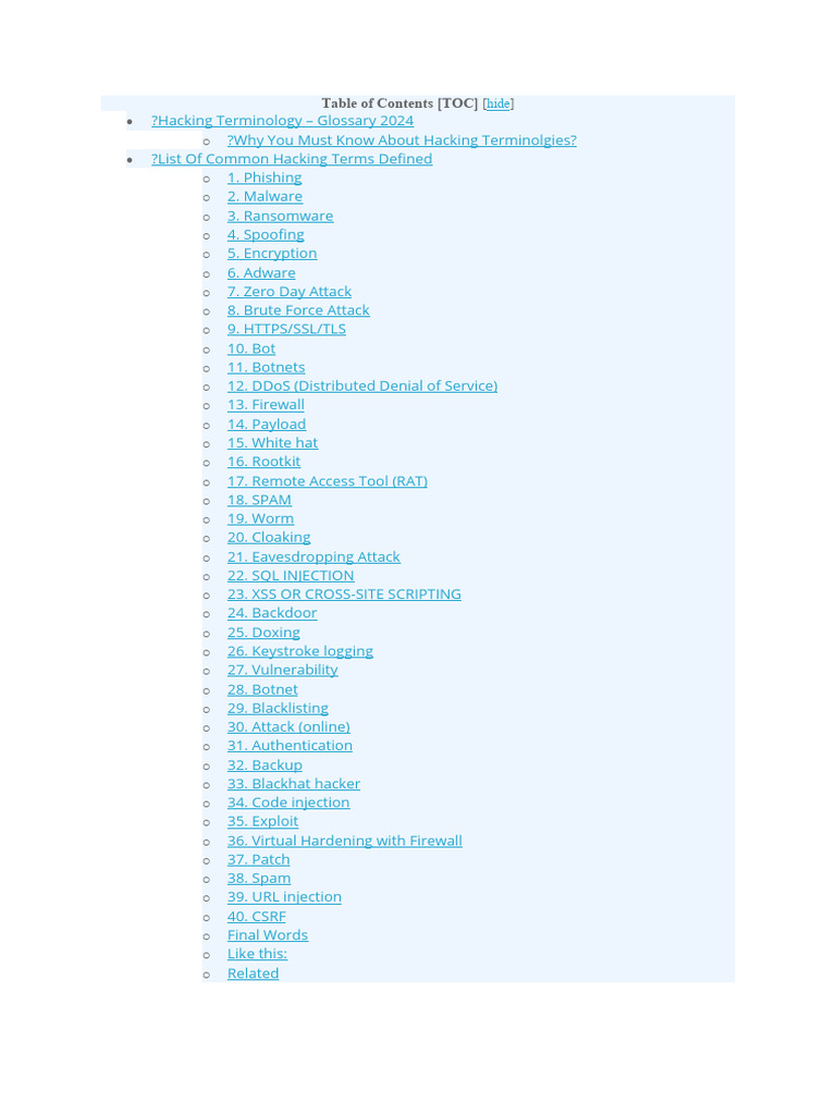 Hacking Terminology - Glossary 2024 | PDF | Malware | Security
