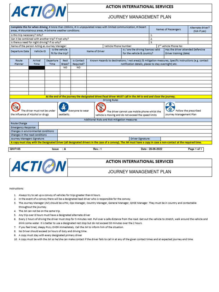 Journey Management Plan (JRP) | Download Free PDF | Driving | Transport