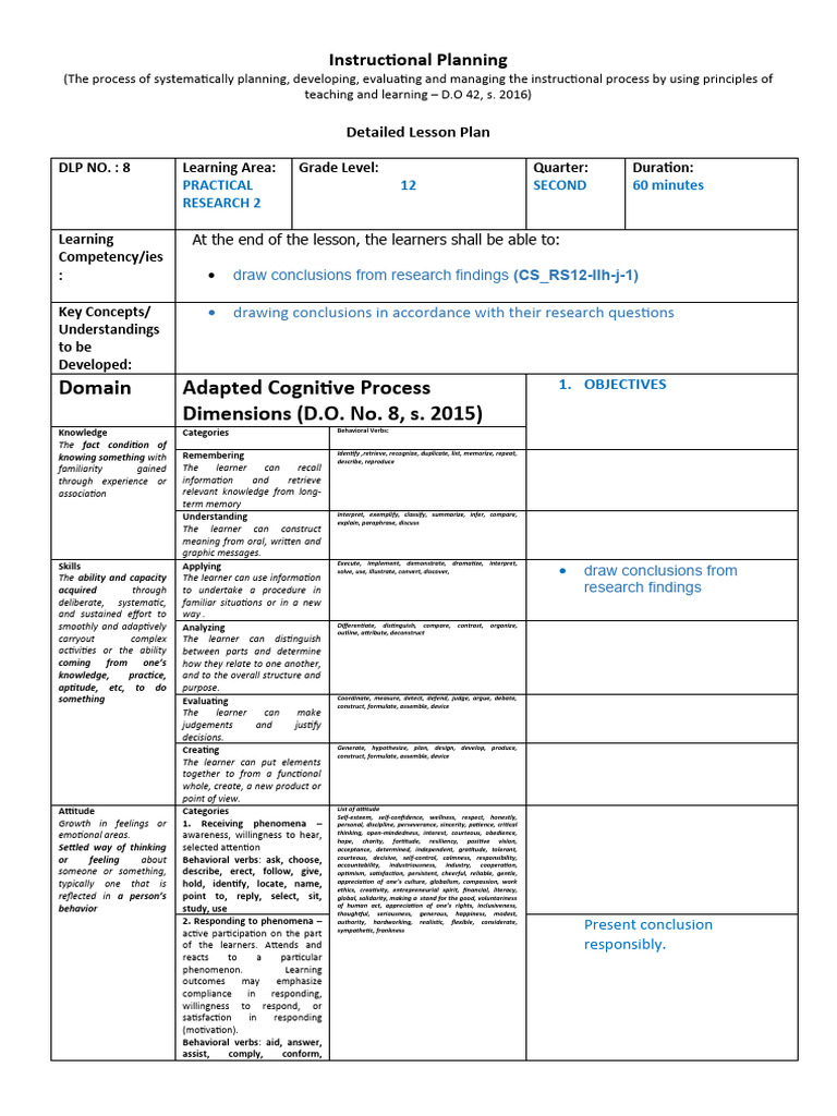 Instructional Planning RESEARCH 2 COT 1 | PDF | Learning | Educational Assessment