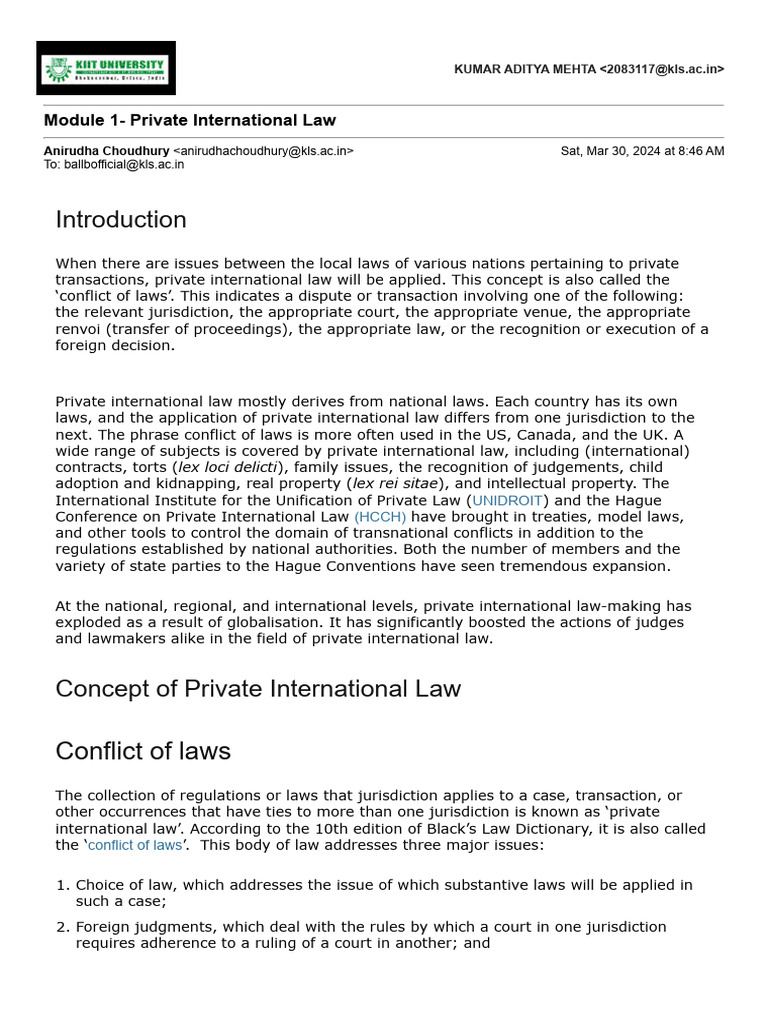 Overview of Private International Law | PDF | International Law ...
