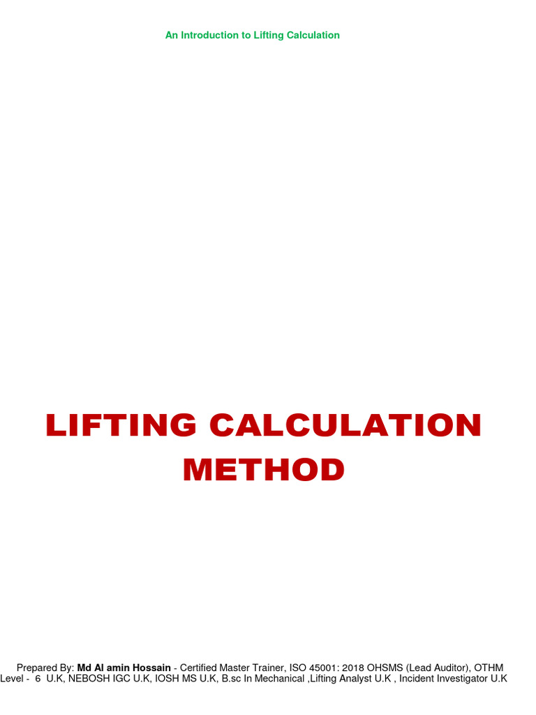 Lifting Calculation by Al Amin Hossain | PDF | Crane (Machine) | Concrete