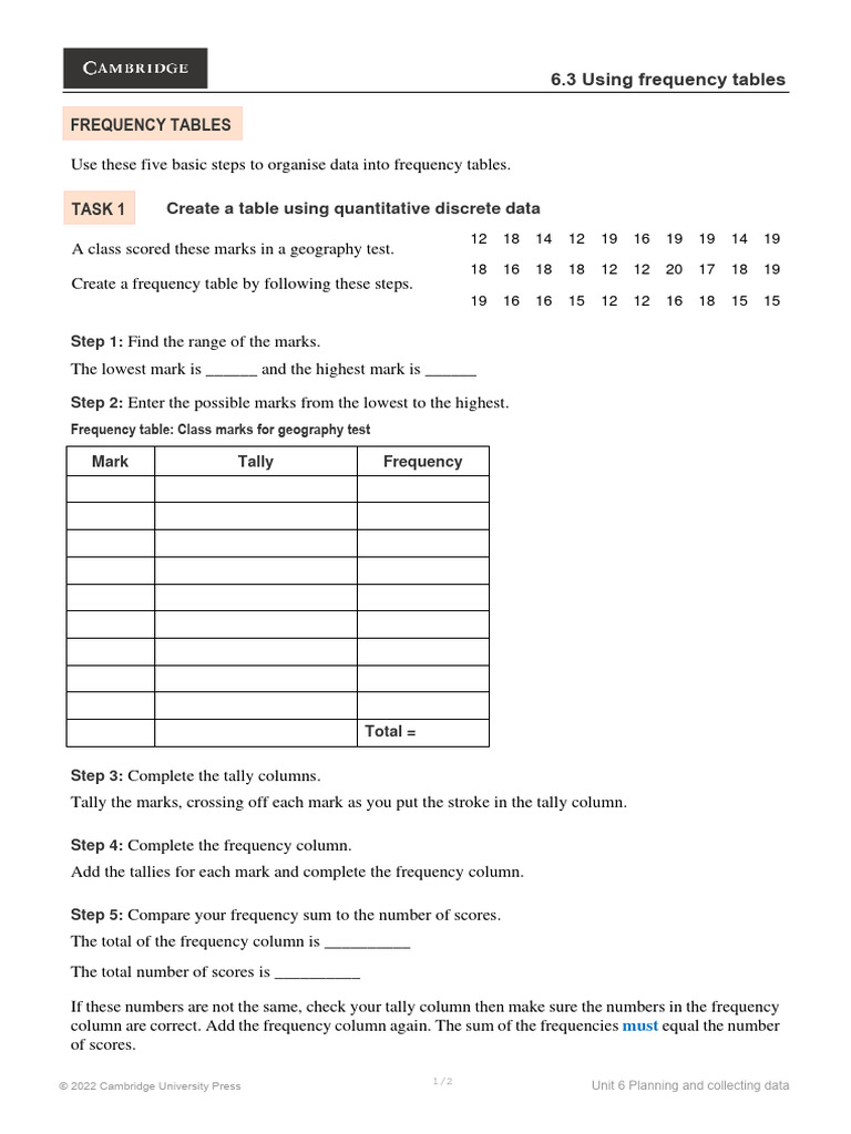 Frequency Tables: Data Collection Guide | PDF