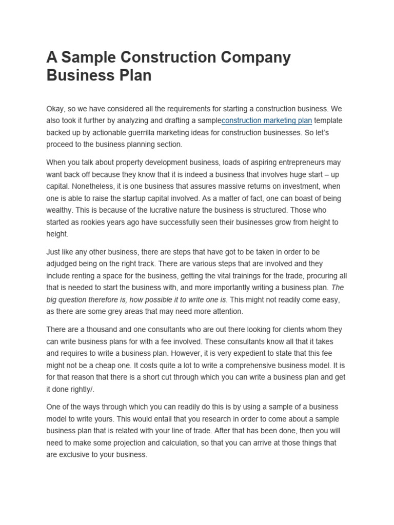 A Sample Construction Company Business Plan Template | PDF | Architect ...