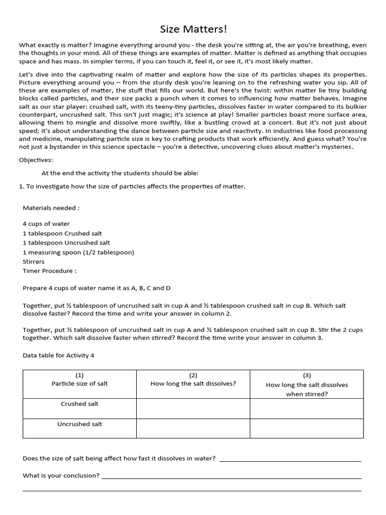 Size Matters! | PDF | Matter | Grammar