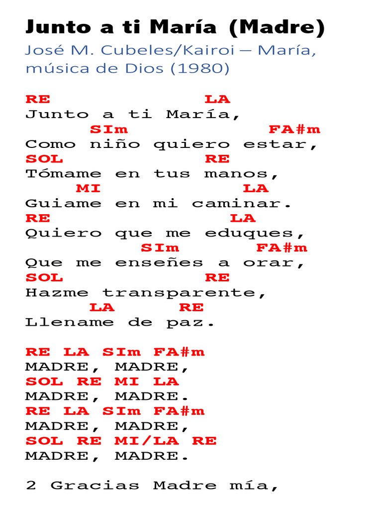 Letra y acordes de Junto a ti María | PDF