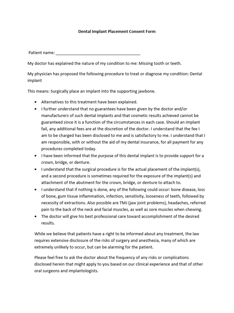 Dental Implant Consent Form.60495e94b7423 | PDF | Dental Implant ...