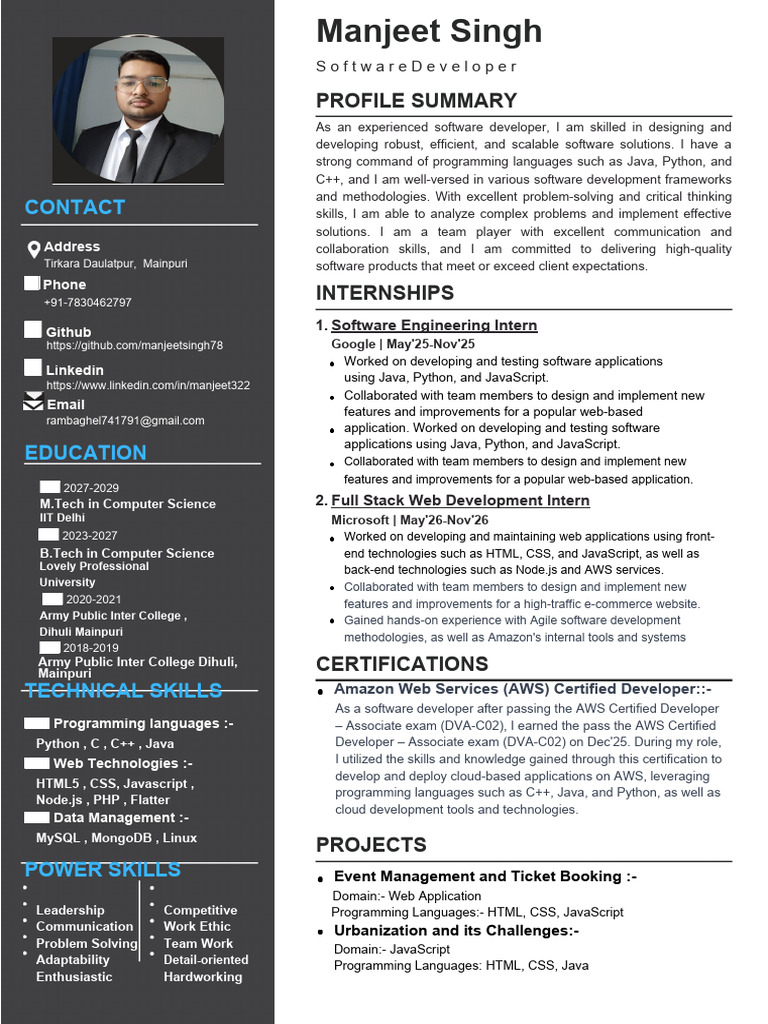 Resume Format | PDF | Java Script | Amazon Web Services