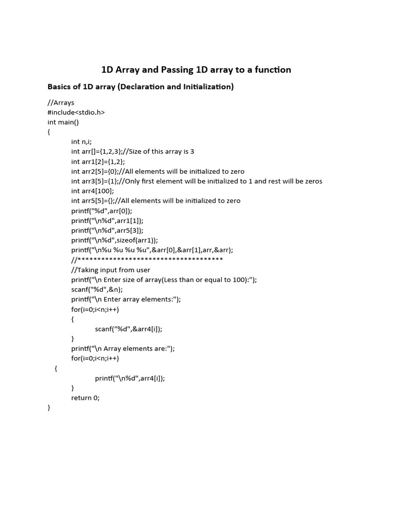 Programs Related To 1D Arrays | PDF | Computer Science | Algorithms And Data Structures