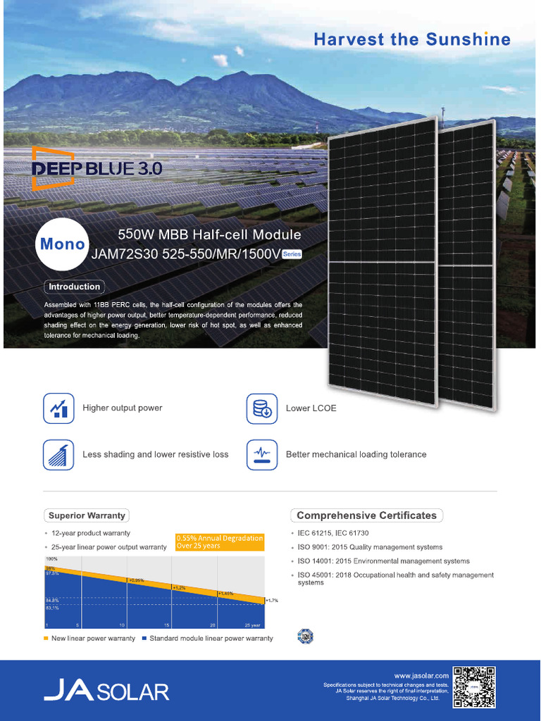 JA Solar JAM72S30 550/MR Datasheet | PDF