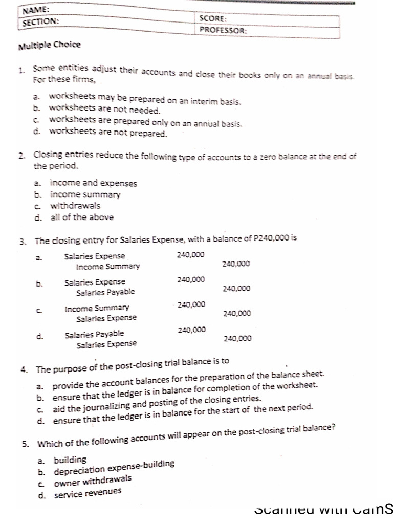 Completing The Acctg Cycle Multiple Choice Activity | PDF