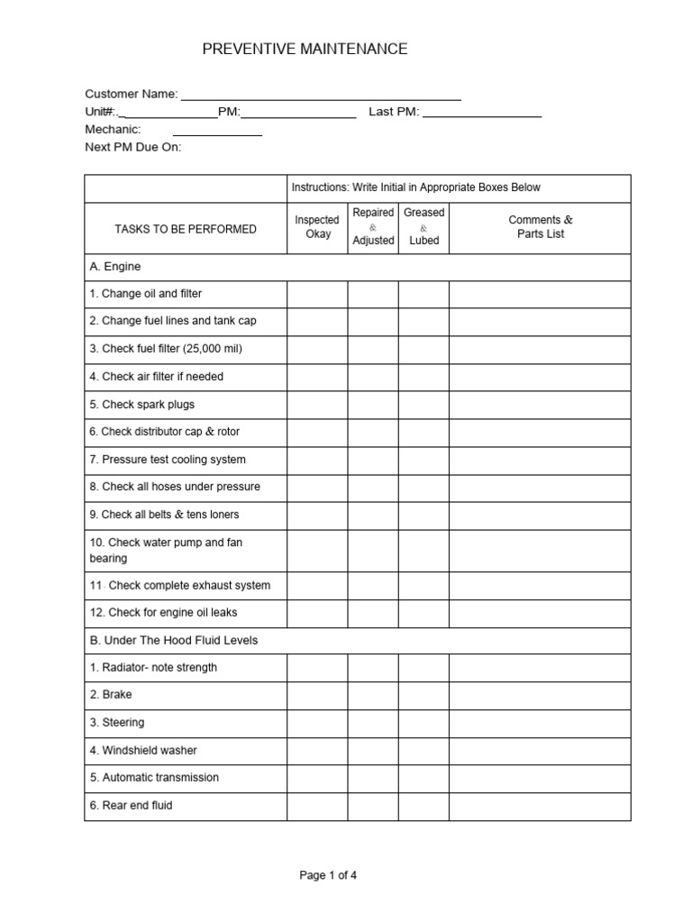 Vehicle Checklist Template 3 | Download Free PDF | Steering | Elevator