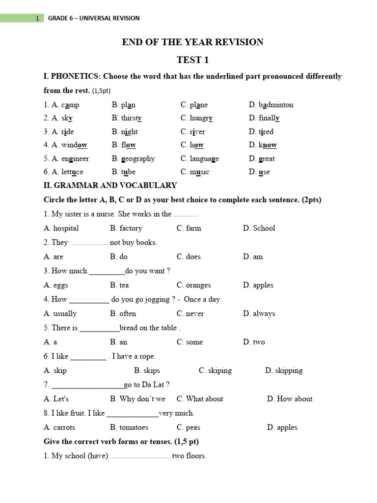 Grade 6 English Revision Test Guide | PDF | Robot | Robotics
