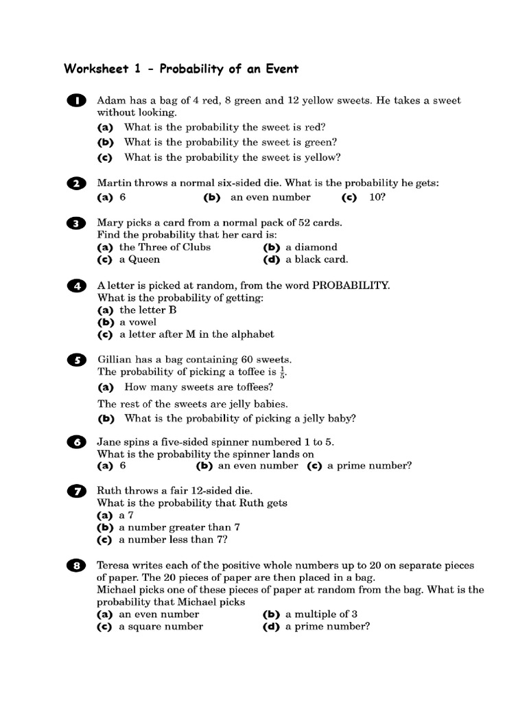 Probability Worksheets Pack | PDF