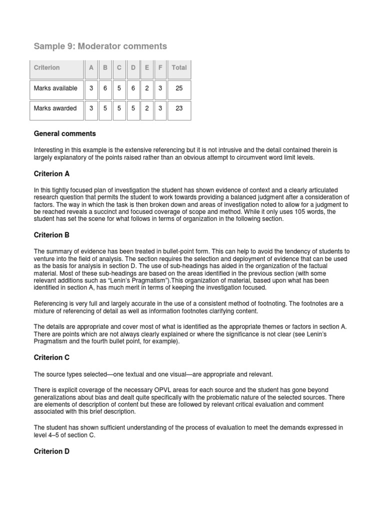 Sample 9: Moderator Comments | PDF | Pragmatism | Evaluation