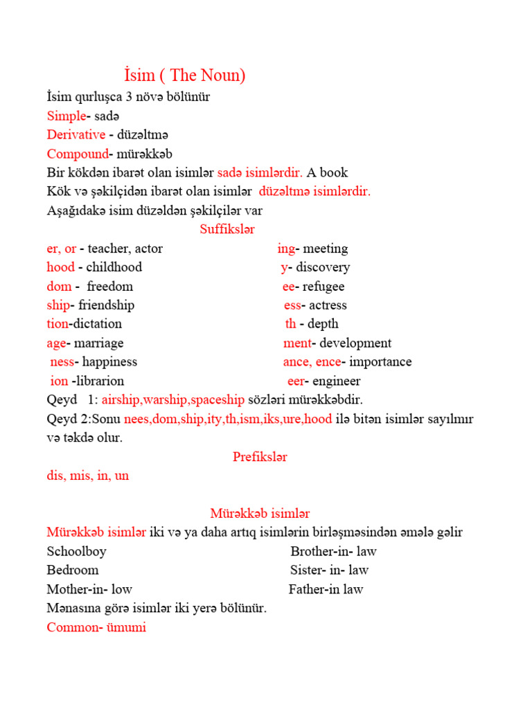 İsim (The Noun) | PDF