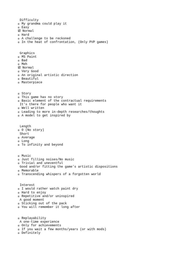 Steam Game Review Checklist Template | PDF