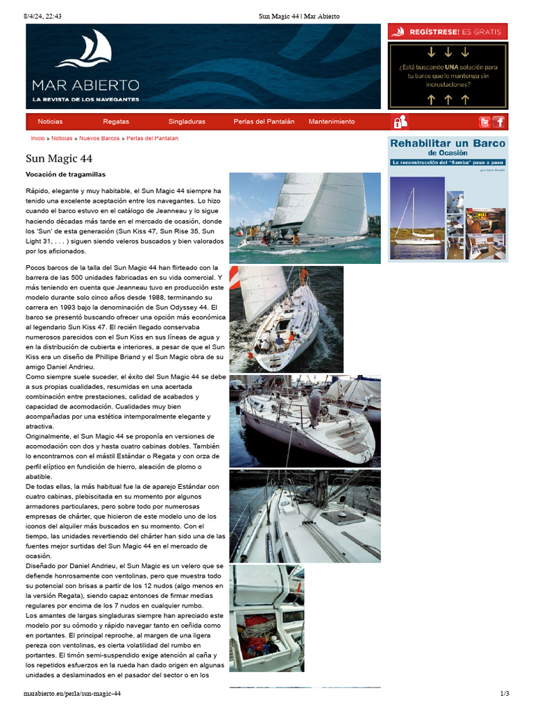 Sun Magic 44: Velero Elegante y Rápido | PDF | Buques | Transporte de agua