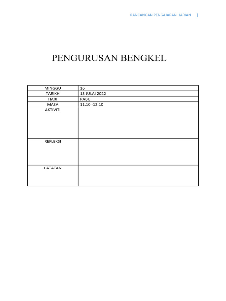 RPH Pengurusan Bengkel | PDF