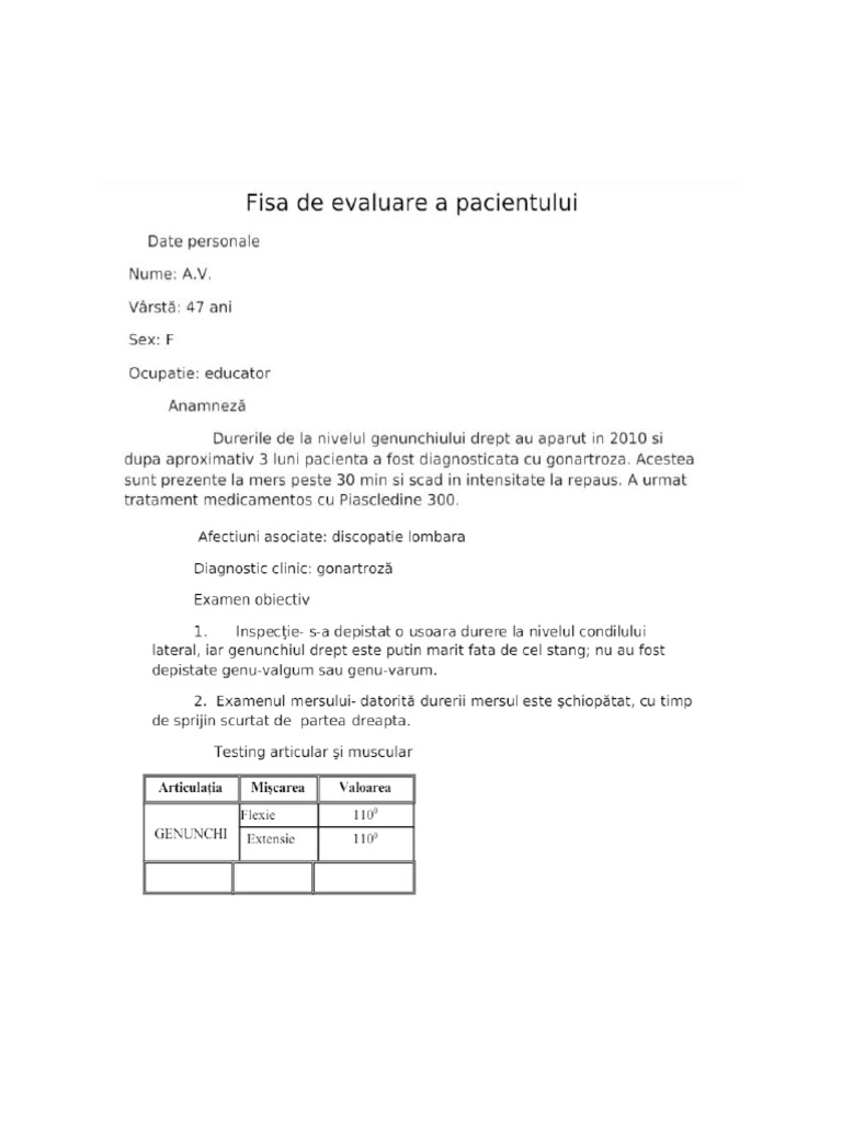 Fisa de Evaluare A Pacientului | PDF