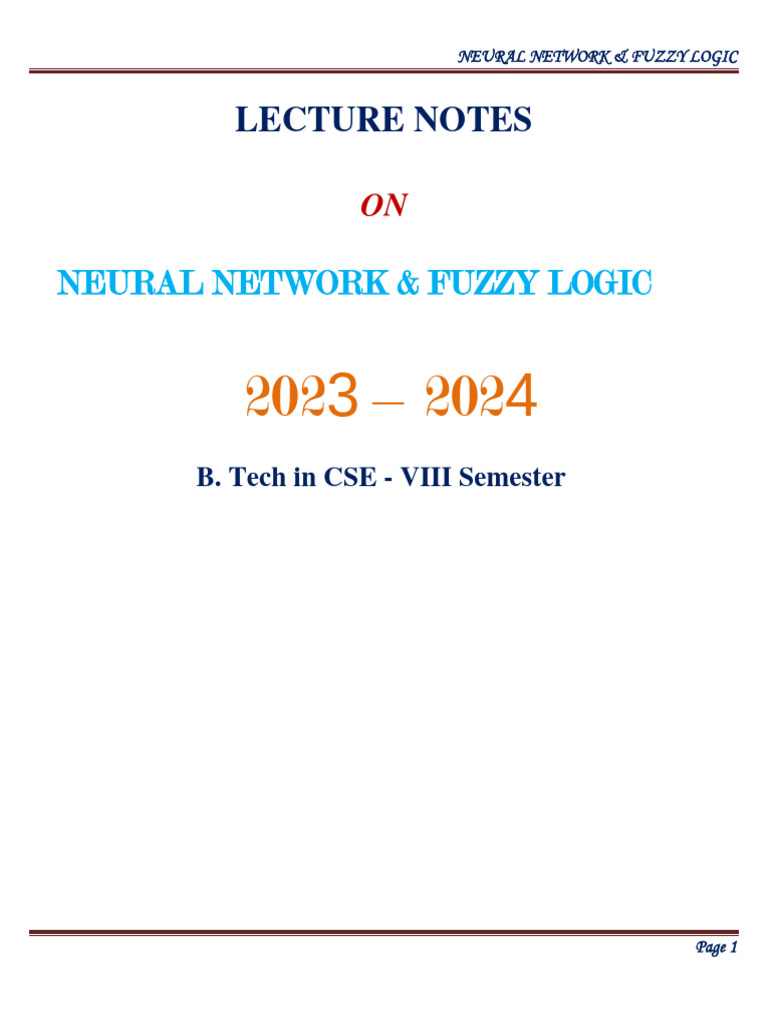 Notes - B.tech CSE - VIII - Neural Network & Fuzzy Logic | PDF ... Notes - B.tech CSE - VIII - Neural Network & Fuzzy Logic | PDF ...