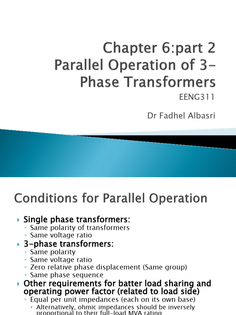 CH 6-2 Parallel Operation of 3-Phase Transformers | PDF | Transformer | Electrical Impedance