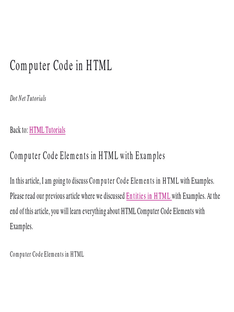 Computer Code in HTML | PDF | Html Element | Html