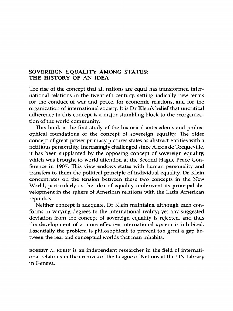 Robert Klein - Sovereign Equality Among States - The History of An Idea ...